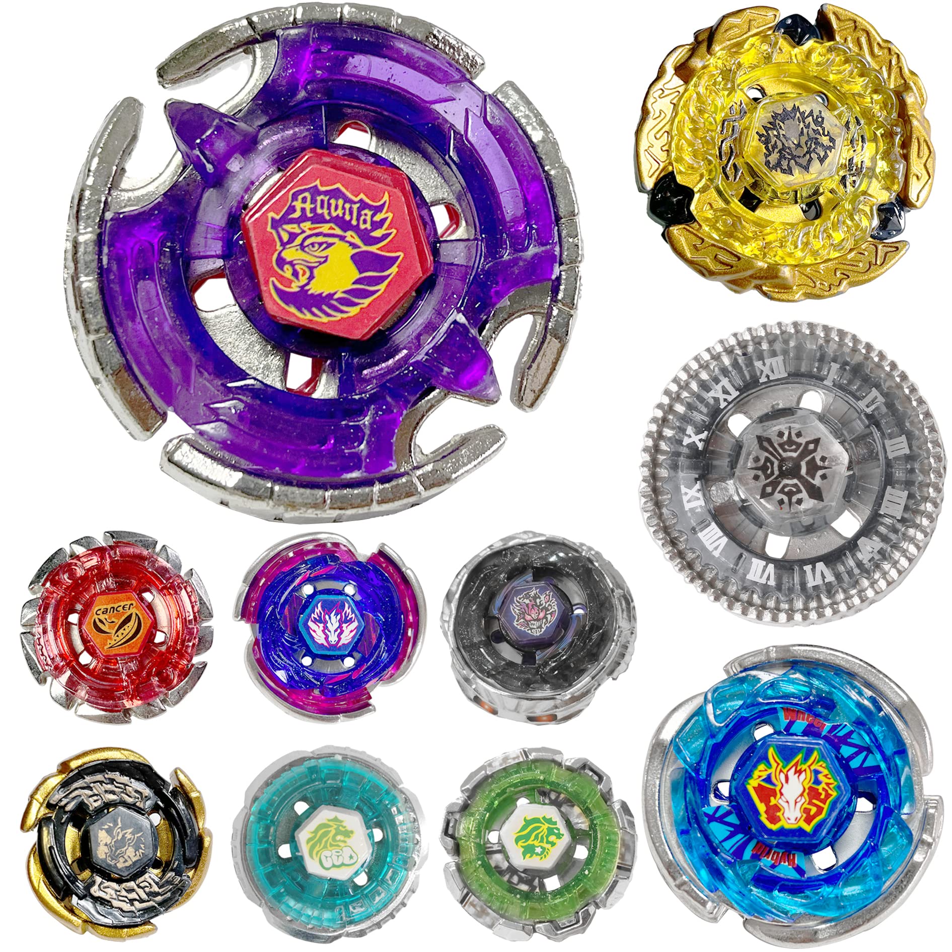 10 Pack Bey Burst Battle Metal Fusion Fury Evolution Pegasus Set with 3 Launcher Set and 1 Grip Toys for Boys Prime Masters