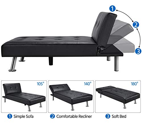 Topeakmart Sectional Sofa Couch Bed Convertible L-Shaped Faux Leather Couch Foldable Futon Sofa Sleeper with Reversible Chaise Lounge for Living Room Black