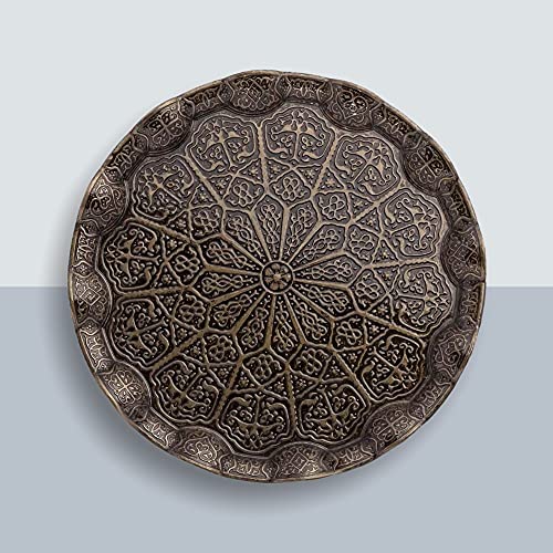 Alisveristime Turkish Ottoman Coffee Tea Beverage Serving Wavy Tray 35cm (Antik Green)