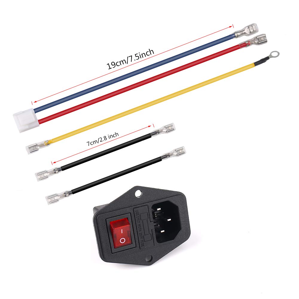 URBEST Inlet Module Plug 5A Fuse Switch Male Power Socket w Switch Plug 10A 250V 3 Pin IEC320 C14 Connected Terminal Crimps and Wires