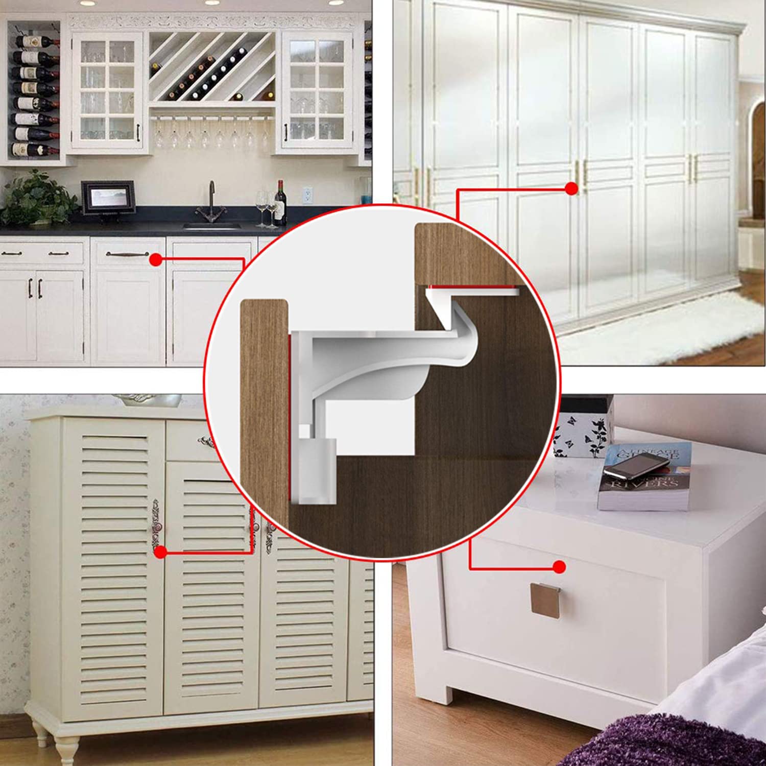 10 Pack Child Safety Cabinets Lock, Baby Proofing Cabinet Latch Locks, Baby Drawer Locks with Adhesive Easy Lnstallation, No Drilling or Tools Required for Lnstallation, for Cabinets and Drawers