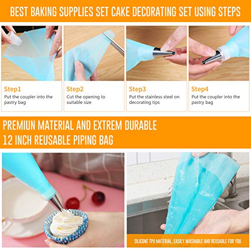 Kincown Piping Bags and Tips Set, 33pcs Frosting Piping Kit with 24 Stainless Steel Piping Tips, 2 Reusable Silicone Pastry Bags, 2 Couplers and 3 Icing Smoother, Piping Tips Set with Storage Case