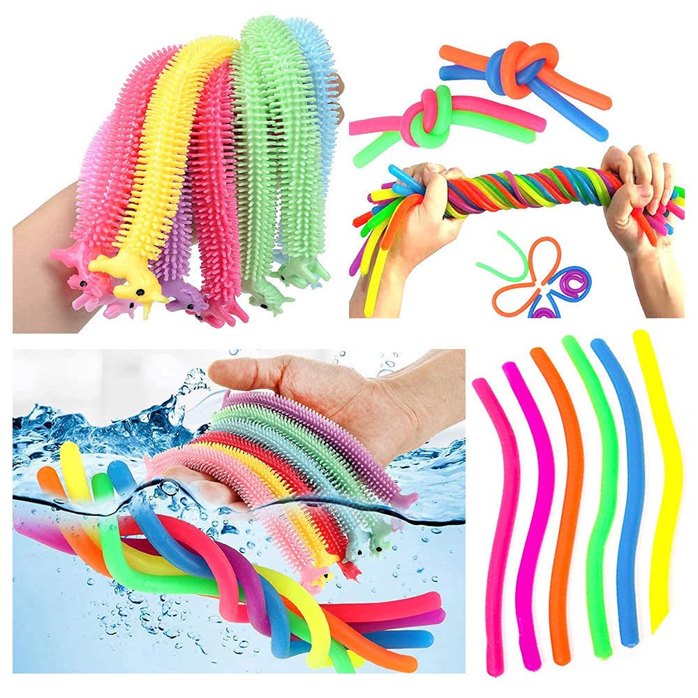 24 Packs Monkey Noodles,Stretching Strings,12 Pcs Unicorn Shaped,12 Pcs Noodle Shaped,Sensory Fidget Set, Stretching up to 4.3-6 feet length,monkey noodle fidget set,fidget noodles
