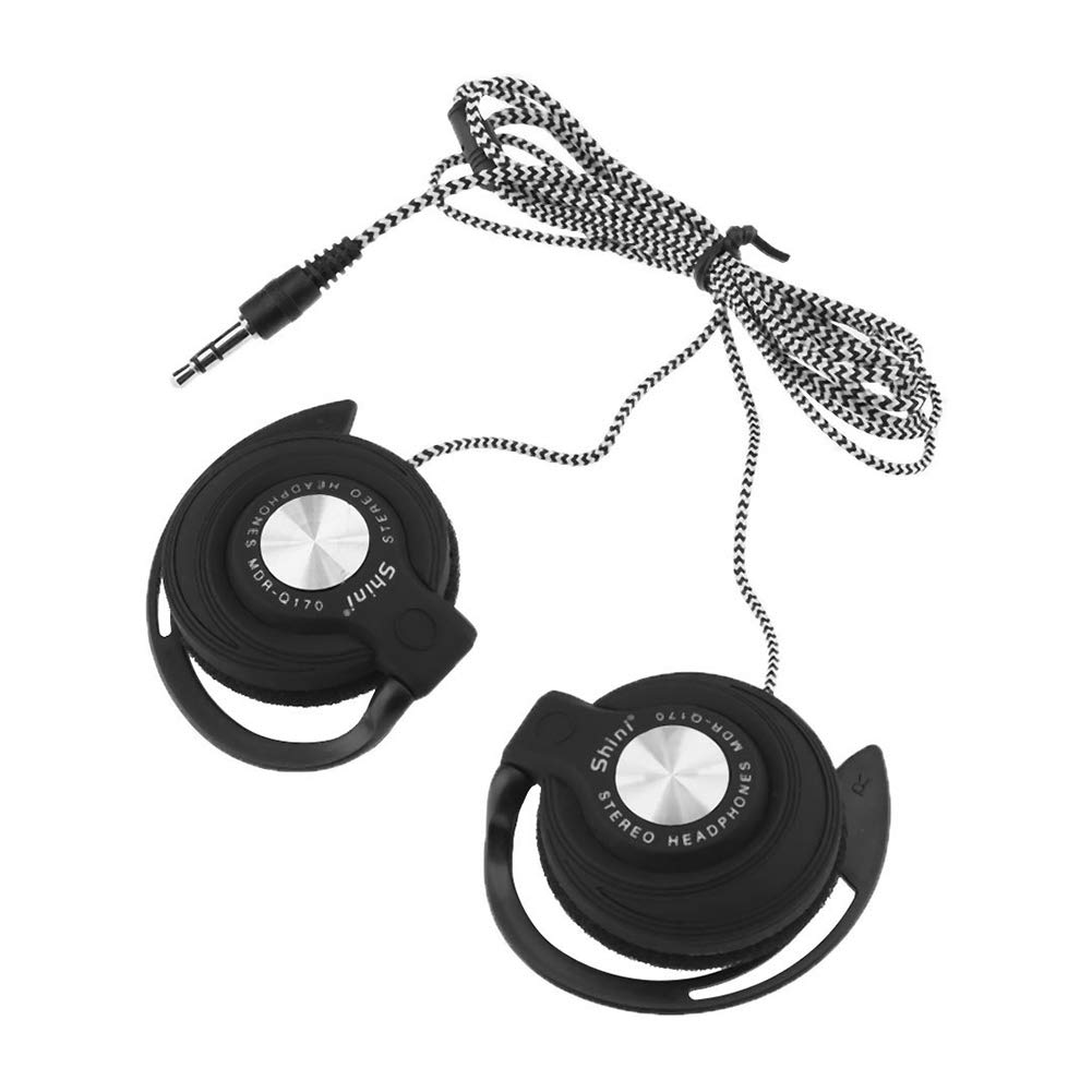 LUYANhapy9 Wired Clip On Ear Sports Earphone，Universal 3.5mm Plug Heavy Bass Headphone Earphones for Sports, Running and Gym Black