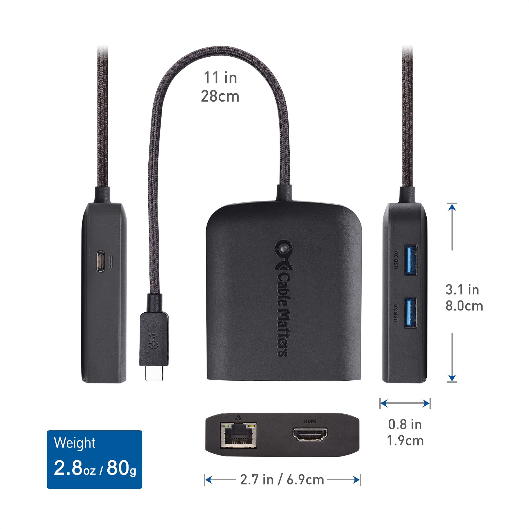 Cable Matters USB C Hub HDMI 2.1, Up to [8K@30Hz/4K@120Hz, 100W Charging, 5Gbps Data Transfer] Gigabit Ethernet, USB-C HDMI Dock, USB C HDMI 2.1 Hub Compatible with Thunderbolt 4, Max 4K@60Hz on MacOS