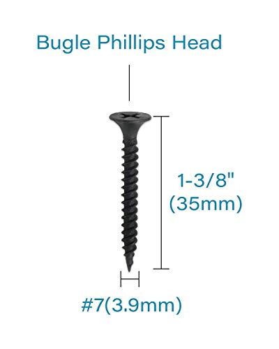 IMSCREWS Drywall Screws, #7 x 1-3/8 Inch Phillips Flat Wood Screws 200pcs, Fine Thread Black Phosphate, Self-Tapping Carbon Steel Interior Screws for Timber MDF Sheetrock