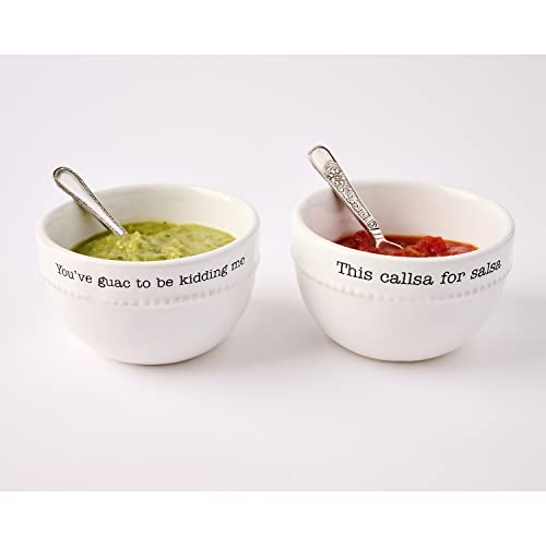 Mud Pie Salsa and Guacamole Serving Set of 2 with Spoons, White