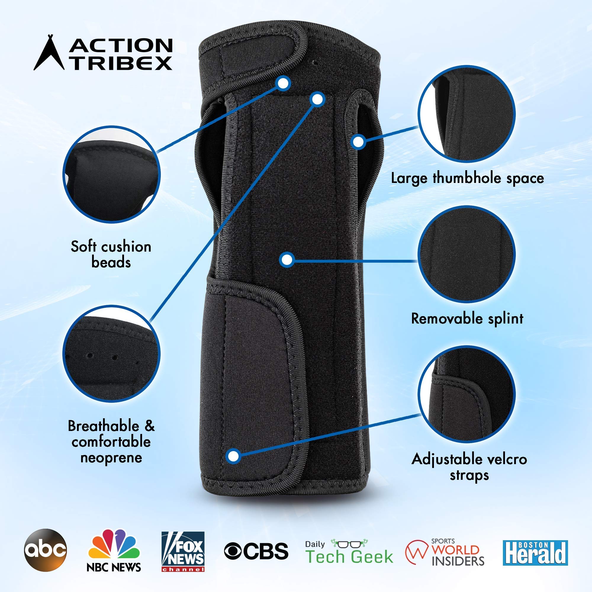 Action Tribex ATX Wrist Brace for Carpal Tunnel Relief β Adjustable Day & Night carpal tunnel wrist brace night support with Splints for Pain, Numbness, Arthritis, Sprains, Injuries β Fits Both Hands
