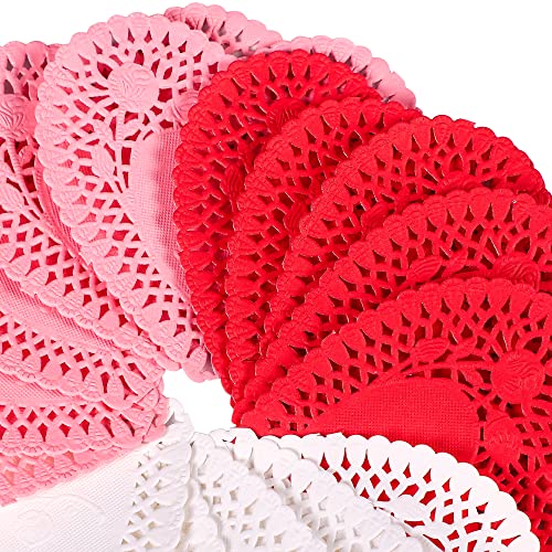 600PCS Paper Doilies for Crafts - Valentines Day Decorations Red/Pink/White Lace Heart Cutouts, Wedding Valentine's Party Decor Ornaments, 4"