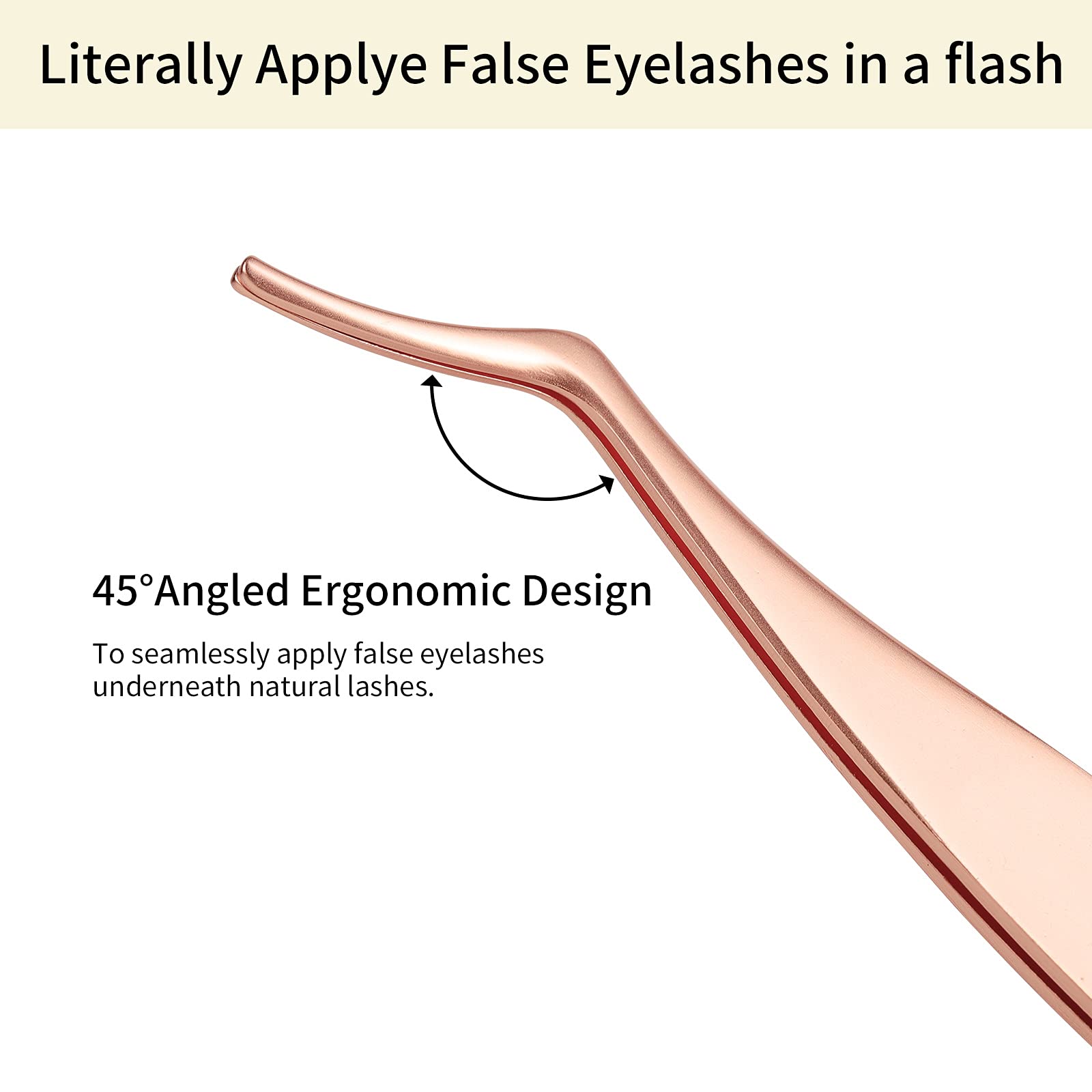 Miuffue Lash Applicator Tool DIY False Eyelash Applicator Tool Stainless Steel Curved Eyelash Tweezers for Clusters and Strip Lashes, Rose Gold
