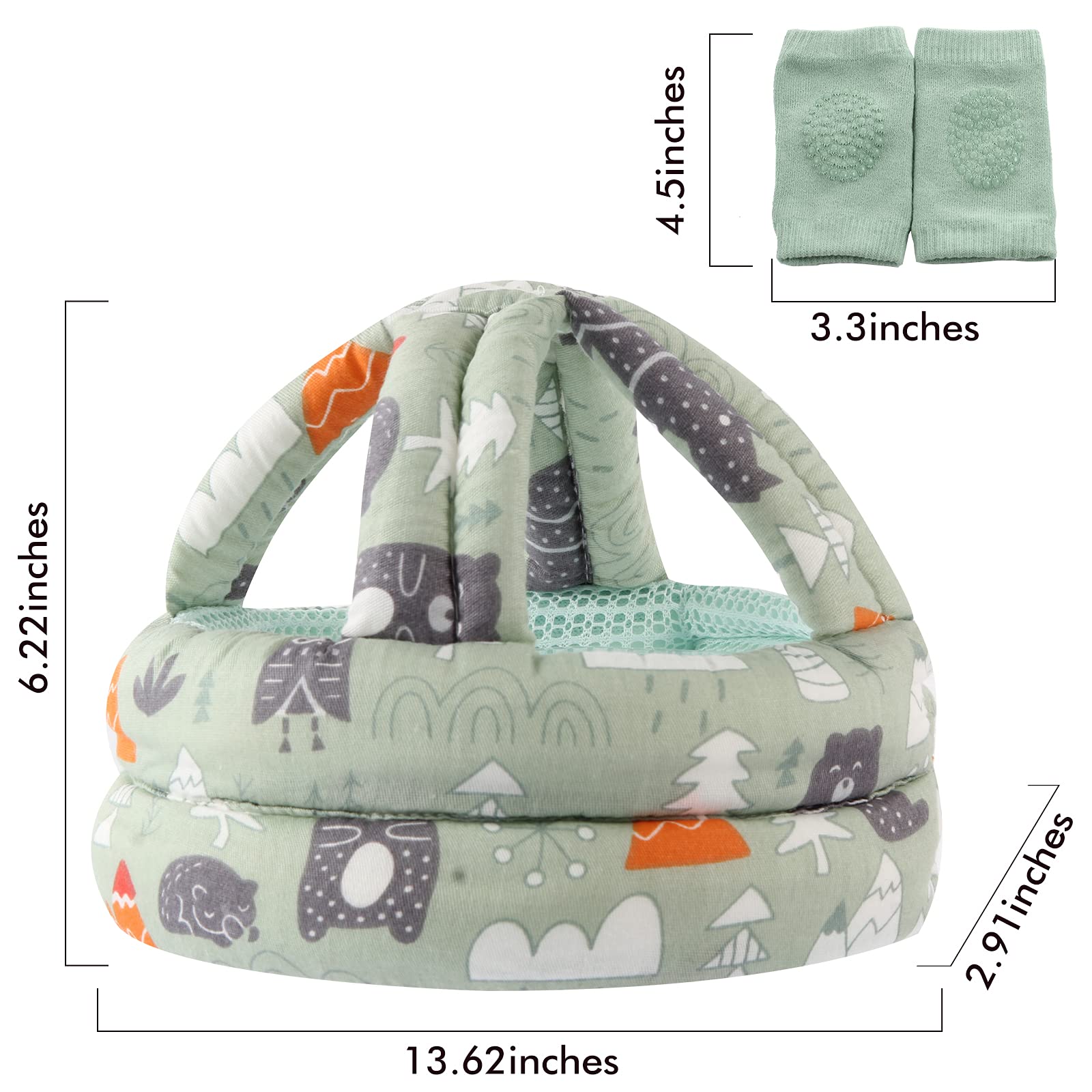 Baby Safety Helmet Infant Toddler Breathable and Adjustable Head Cushion Bumper Bonnet for Running Walking Crawling (Green),BB-1003 Green