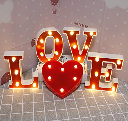 LED Marquee Letter Lights 26 Alphabet Light Up letters with Battery Power Red Sign LED Wall for Home Bar Festival Christmas Lamp Night Light Birthday Party Wedding Decorative