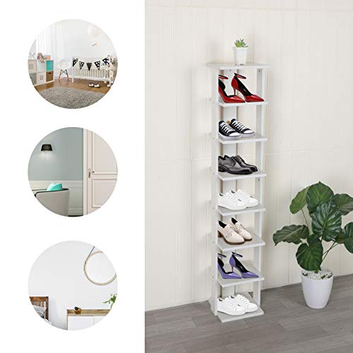MorNon 7-Tier Shoe Rack,Shoe Storage Tower Modern White Wooden Shoe Shelves for Bedroom Living Room Saving Space (White)