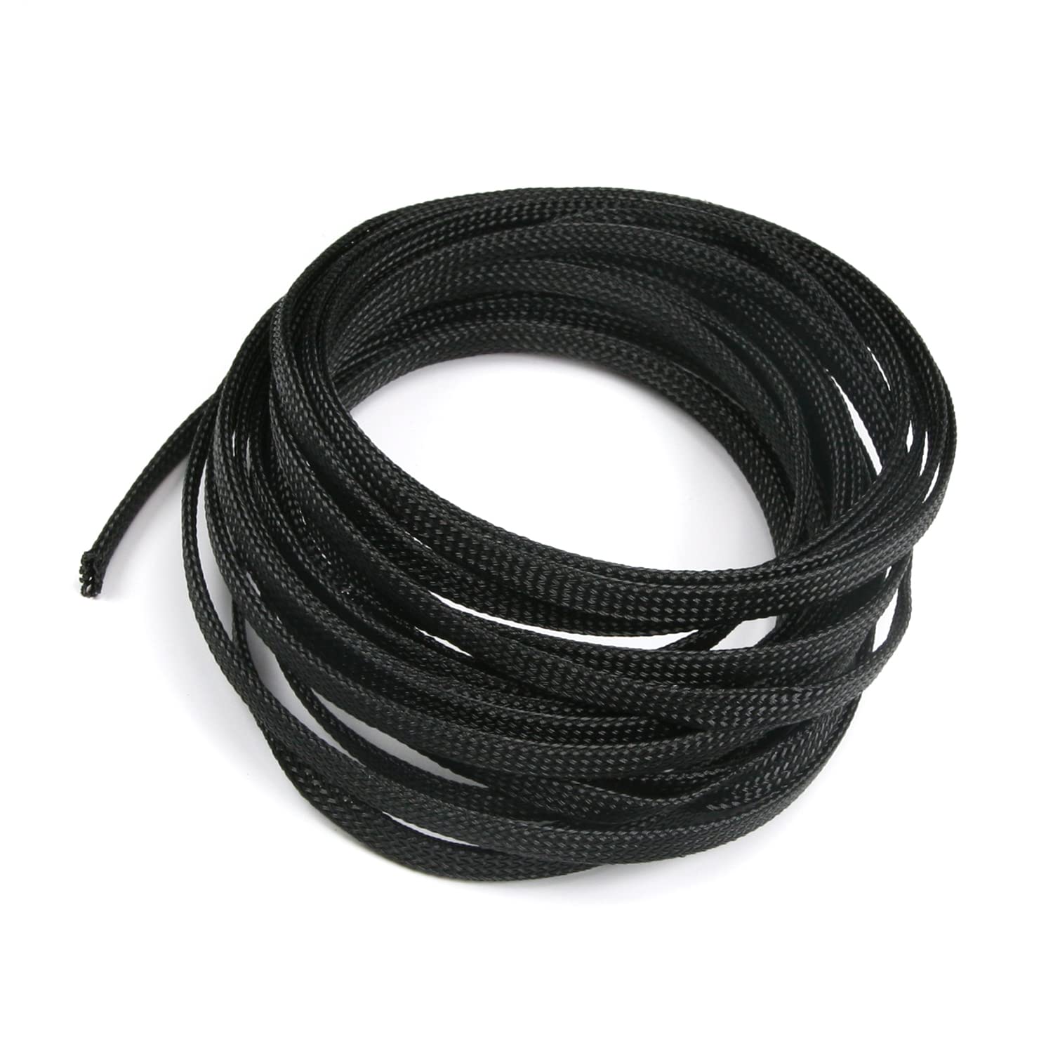 Bettomshin 1Pc 16.4Ft(5m) Cable Management Sleeve, 1/4"(6mm) Width PET Black Cord Protector, Wire Loom Tube Insulated Split Sleeving for USB Cable Power Cord Organizer Video Cable Hider