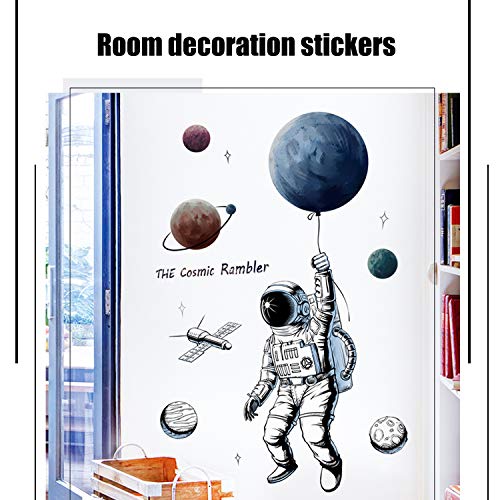Astronaut Wall Mural Decals,3D Planet Universe Galaxy Outer Space Wall Stickers, Peel and Stick Removable Space Capsule Window Wall Stickers for Kids Nursery Bedroom Living Room (Space Walker)