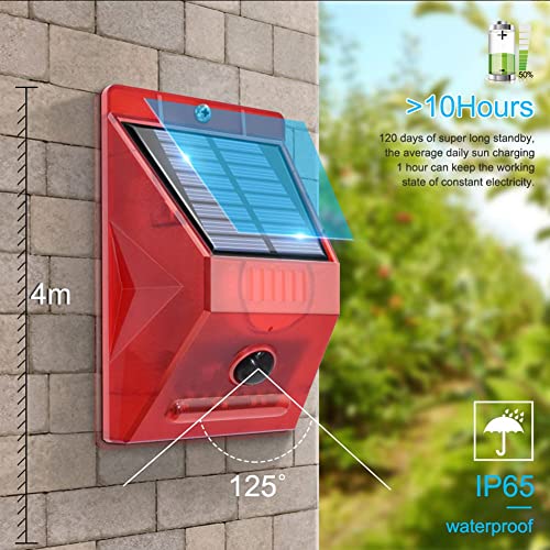 Motion Sensor Alarm Outdoor Solar Powered 8LED Strobe Light Security Alarm System PIR detect Loud Siren Alert (129dB 328ft) with Remote Control,for Home Chicken coops Farm Barn Villa Yard