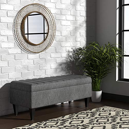 Amazon Brand β Rivet Maple Channel Tufted Upholstered Rectangular Storage Ottoman with a Soft-Close Hinge, 45.3"W, Dark Grey