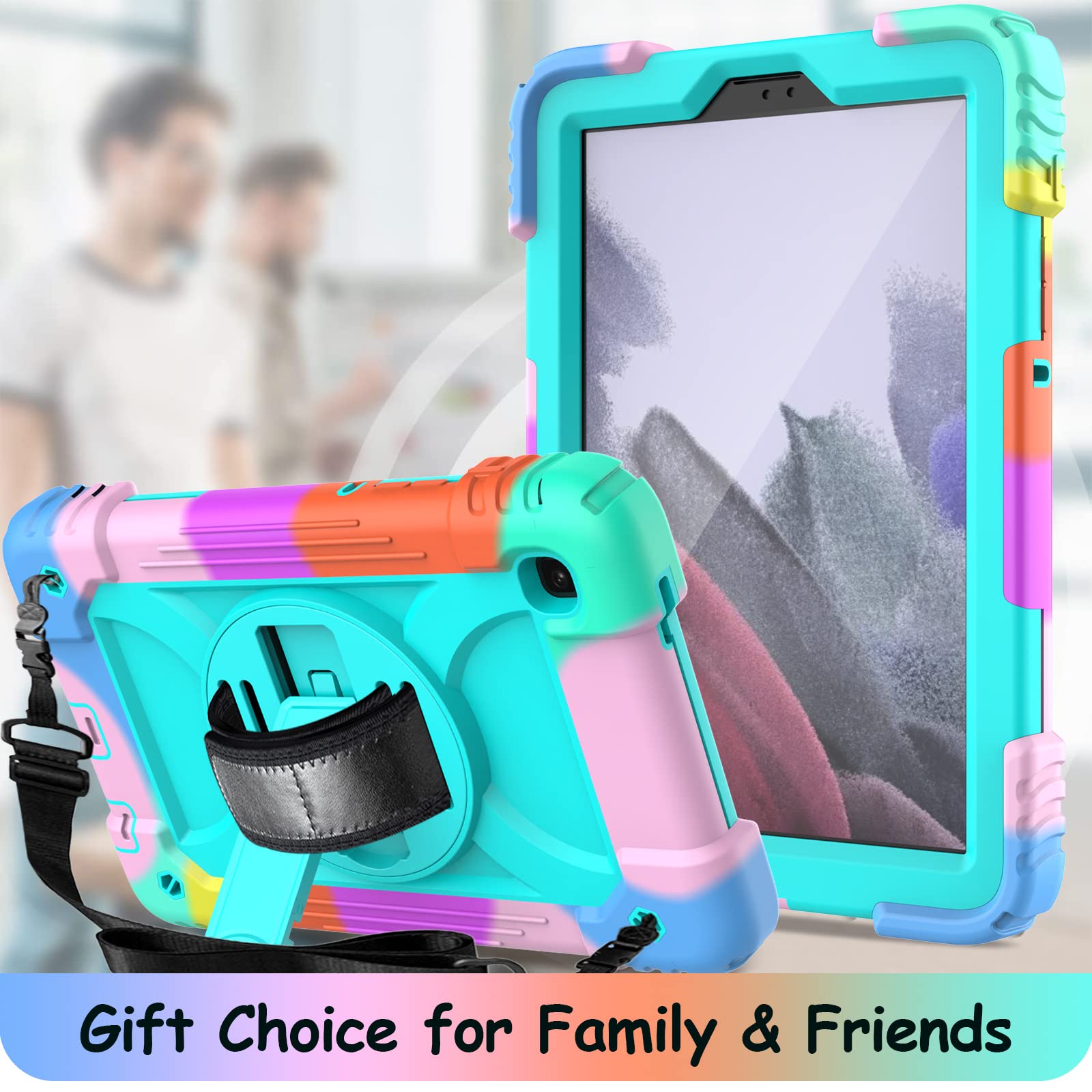 LTROP Samsung Galaxy Tab A7 Lite Case,Galaxy Tab A7 Lite Case for Kids,3-Layer Shockproof Cover Case with Swivel Stand/Hand Strap for Samsung Galaxy Tab A7 Lite 2021 8.7 Inch (SM-T225/T220), Aqua Teal