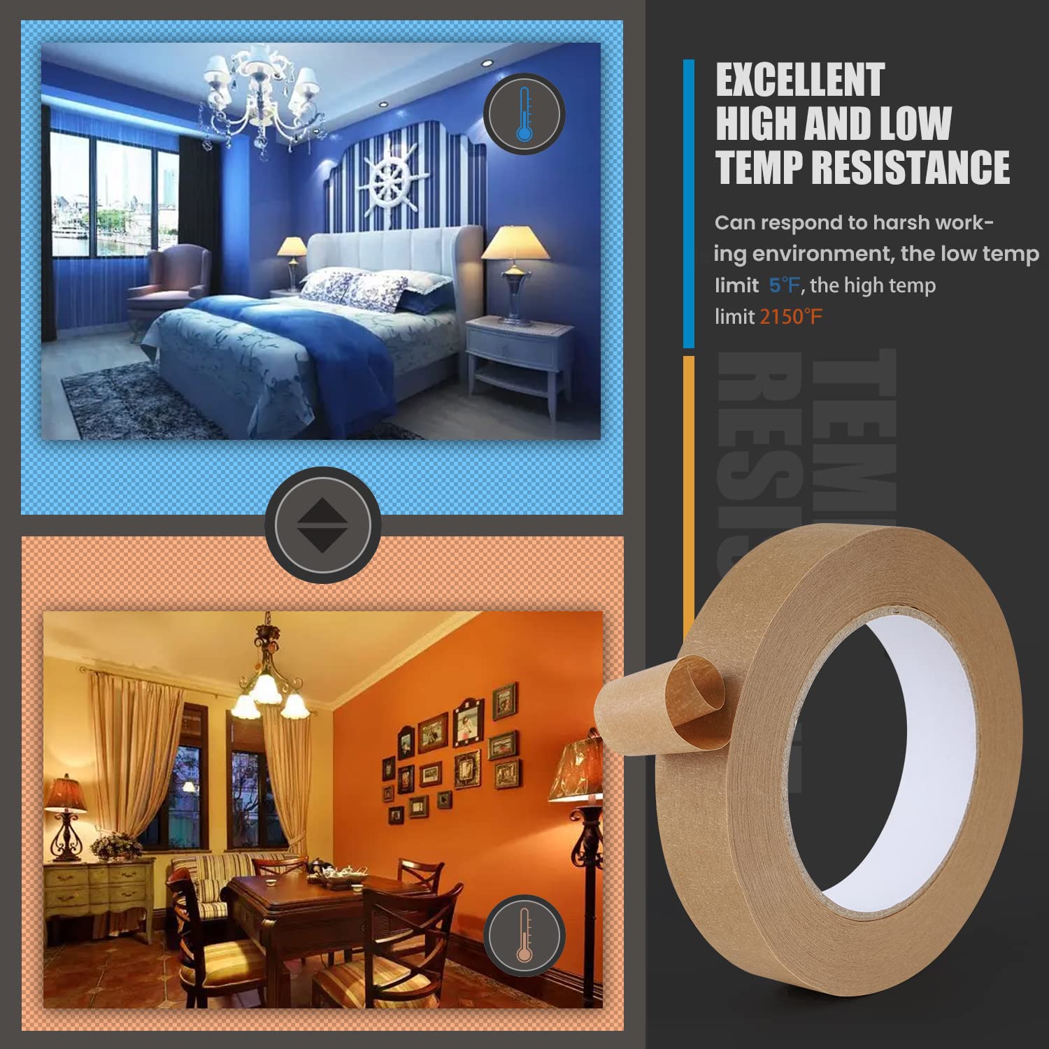 Lichamp 3 Pack Brown Painters Tape 1 inch, Brown Masking Tape 1 inch x 55 Yards x 3 Rolls (165 Total Yards)