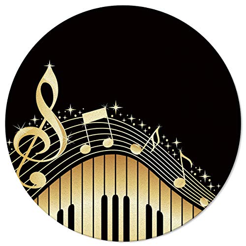 ALAGEO Round Area Rugs Music Piano Key Soft Carpets Indoors/Living Dining/Bedroom/Children Playroom Crawl Rug Floor Mats Yoga Mat, Gold Black 4 ft Diameter