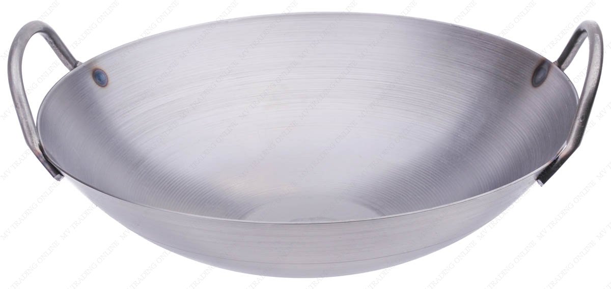 16 Inches Carbon Steel Round Bottom Wok with Two Side Metal Handle, 14 Gauge Thickness, USA Made (Wok Ring Included)