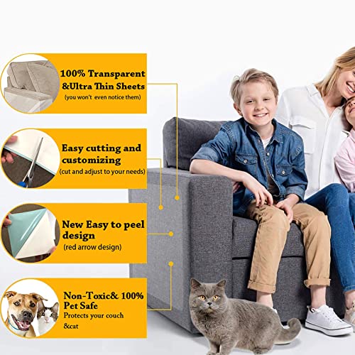 Cat Scratch Deterrent Tape - 12 x 17 Inches 8 PCS - Furniture Protector from Pet Scratch, Clear Double Side Anti-Scratch Cats Training Tape Sheets - Couch, Door, Walls, Carpet Protector β Residue Free