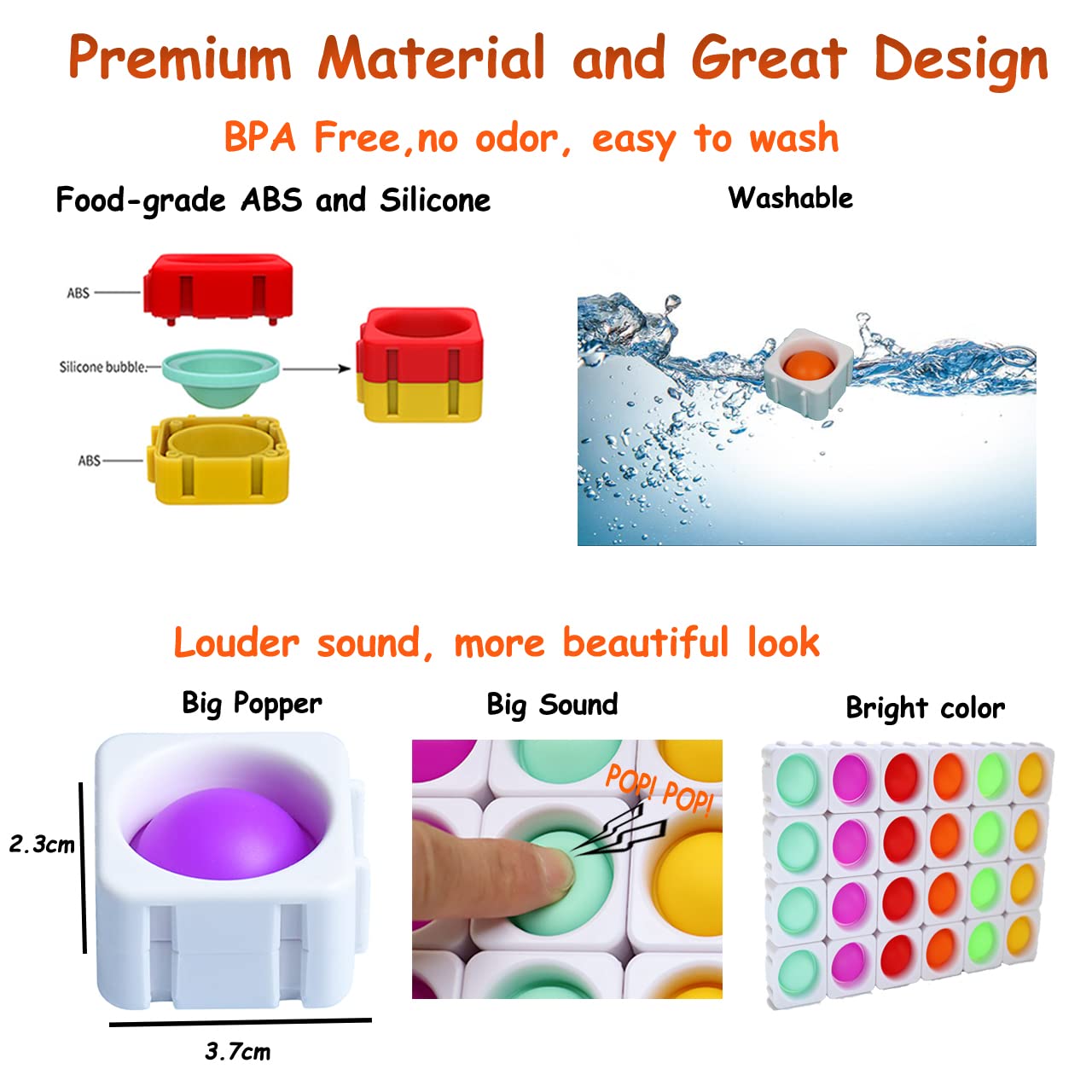 24 Pcs Fidget Blocks, Push Silicone Popper Fidget Sensory Toy, Infinity DIY Pop Building Blocks, Great Tool for Classroom (White)