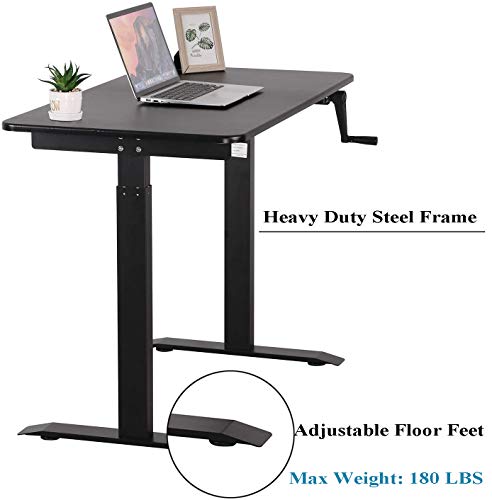 UNICOO - Crank Adjustable Height Standing Desk, Adjustable Sit to Stand up Desk,Home Office Table, Computer Table, Portable Writing Desk, Study Table (Black Top/Black Frame - NTCSET-01-BB)