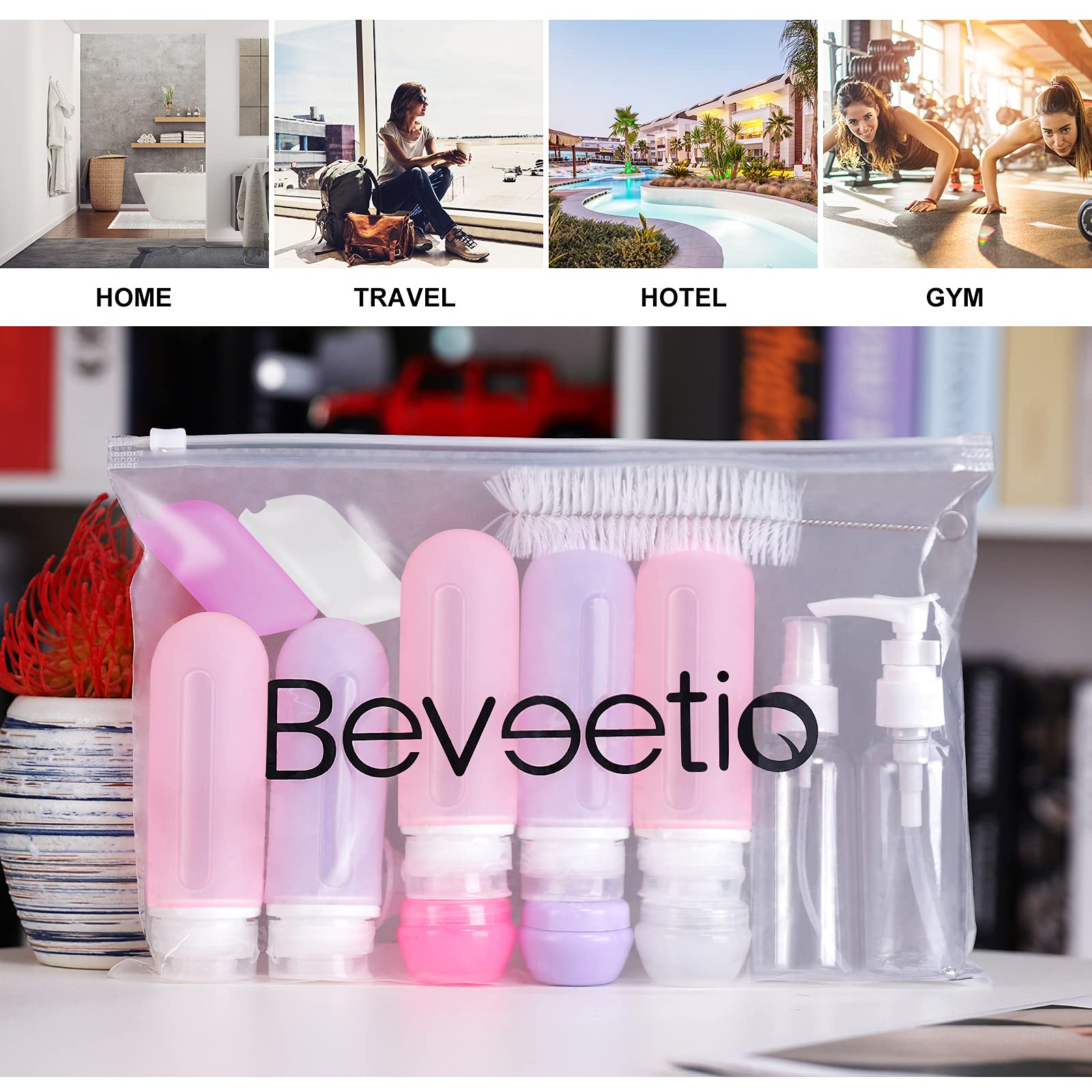 Beveetio 17 Pack Travel Bottles TSA Approved, 3OZ Leakproof Silicone Refillable Travel Size Containers for Toiletries, BPA Free Travel Accessories Tubes Cosmetic Shampoo Lotion Soap