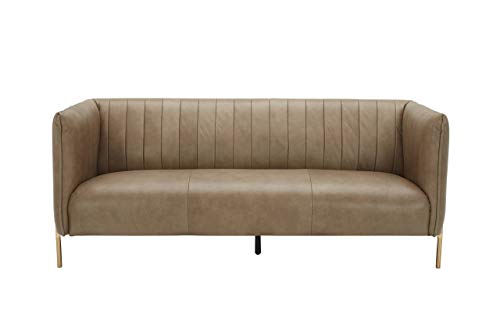 Amazon Brand β Rivet Frederick Mid-Century Channel Tufted Leather Sofa Couch, 77.5"W, Taupe