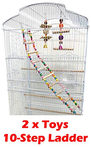 62" Rolling Bird Cage Canary Parakeet Cockatiel Lovebird Finch Perch with Stand (White, with Toy)