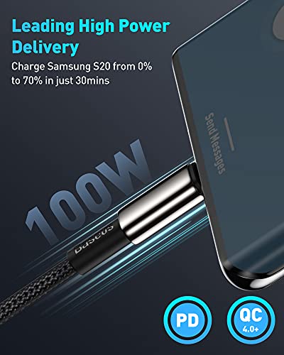 USB C Cable, Baseus 100W PD 5A QC 4.0 Fast Charging USB C to USB C Cable, Zinc Alloy Nylon Braided Type C Data Cable for Samsung S21 S20+ S10 Note 10 iPad Pro MacBook Pro Google Pixel and more (3.3ft)
