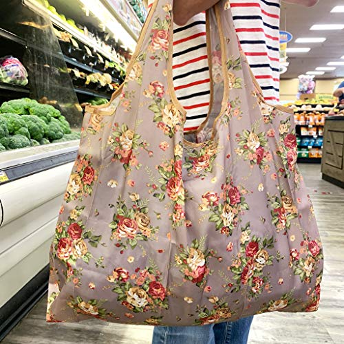 allydrew Large Foldable Tote Nylon Reusable Grocery Bags, 3 Pack, Aloha