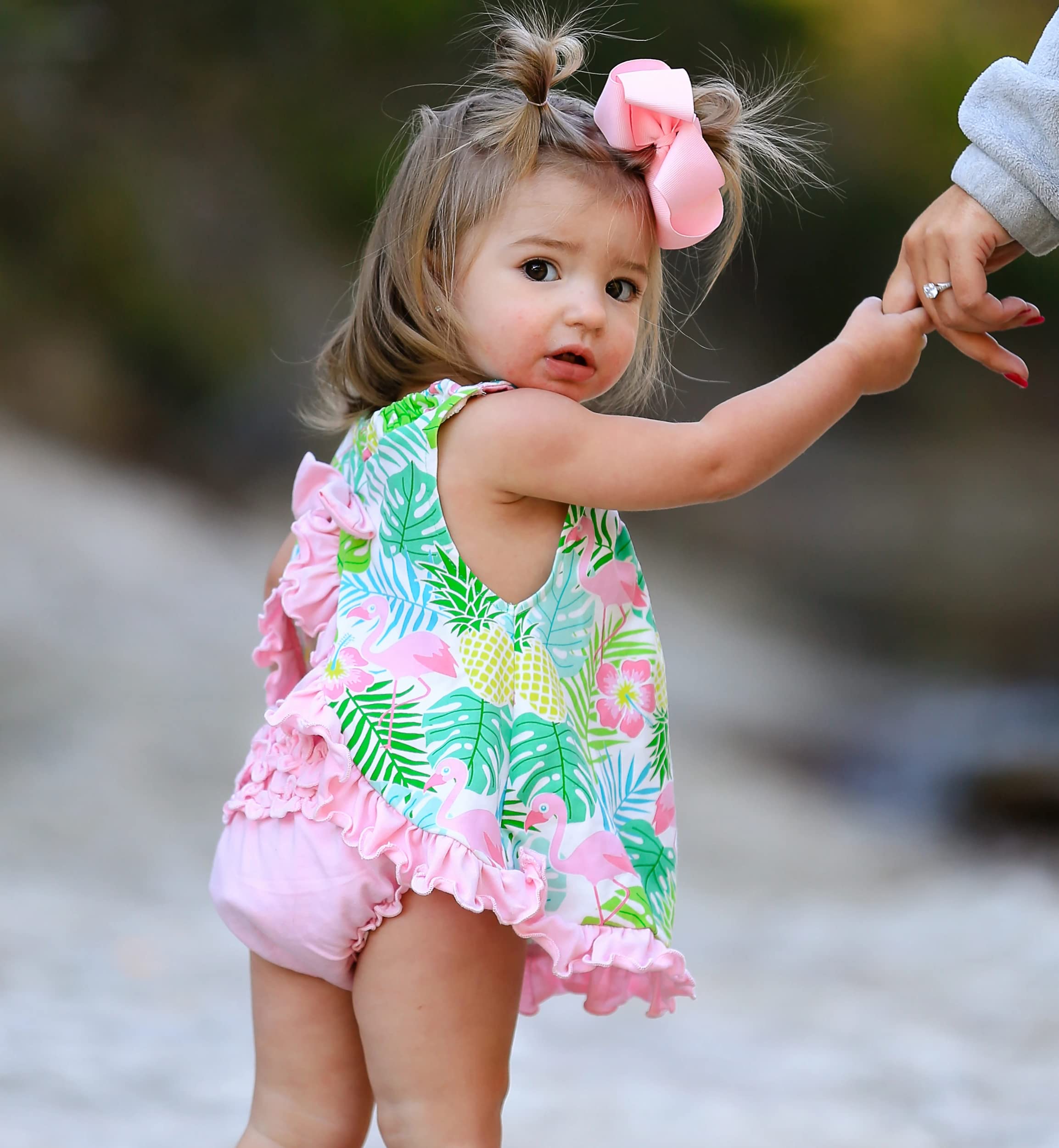 AnnLoren Baby/Toddler Girls Open Back Swing Tank Top with Bow Tropical Design 3-6 Mo