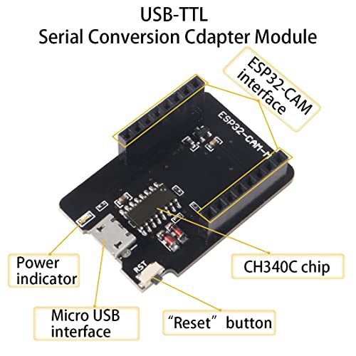 Aokin ESP32-CAM Camera Module, ESP32 Development Board WiFi and Bluetooth with OV2640 2MP Camera for Arduino, Include ESP32-CAM-MB Micro USB to Serial Port CH340C, 1 Pcs
