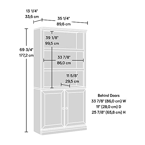 Sauder Bookcase with Doors, L: 35.28" x W: 13.23" x H: 69.76", Mystic Oak finish