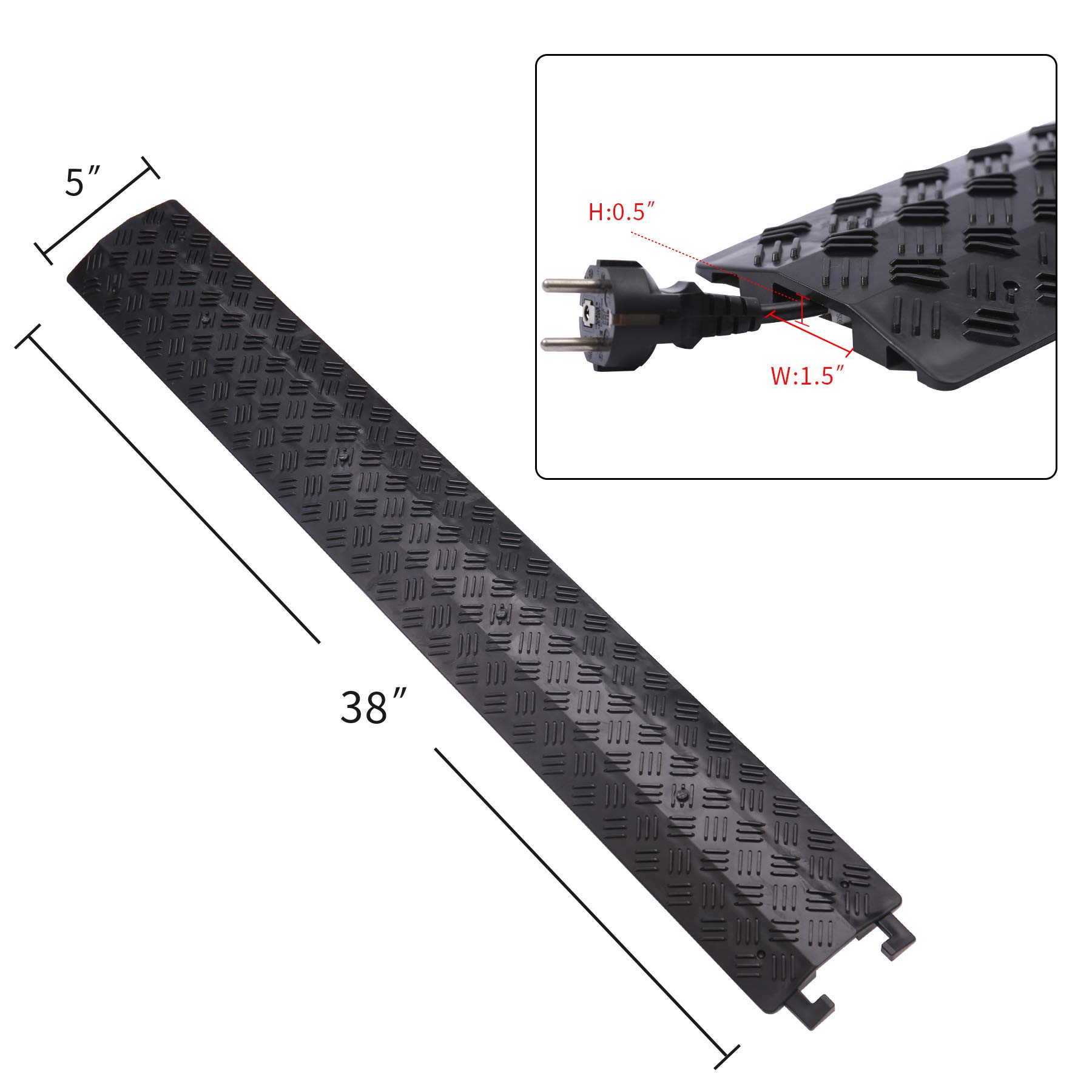 Anbotek - Small 1 Piece - Floor Cord Cover Cord Protector Drop Over Drop Trak Cable Ramp for Office Warehouse - Black