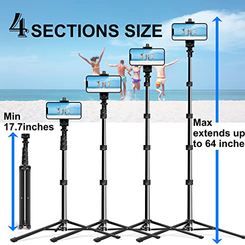 64 Inch Selfie Stick Tripod with Wireless Remote, Phone Tripod Stand Group Selfies/Live Streaming/Video Recording Compatible with All CellphonesâŚ