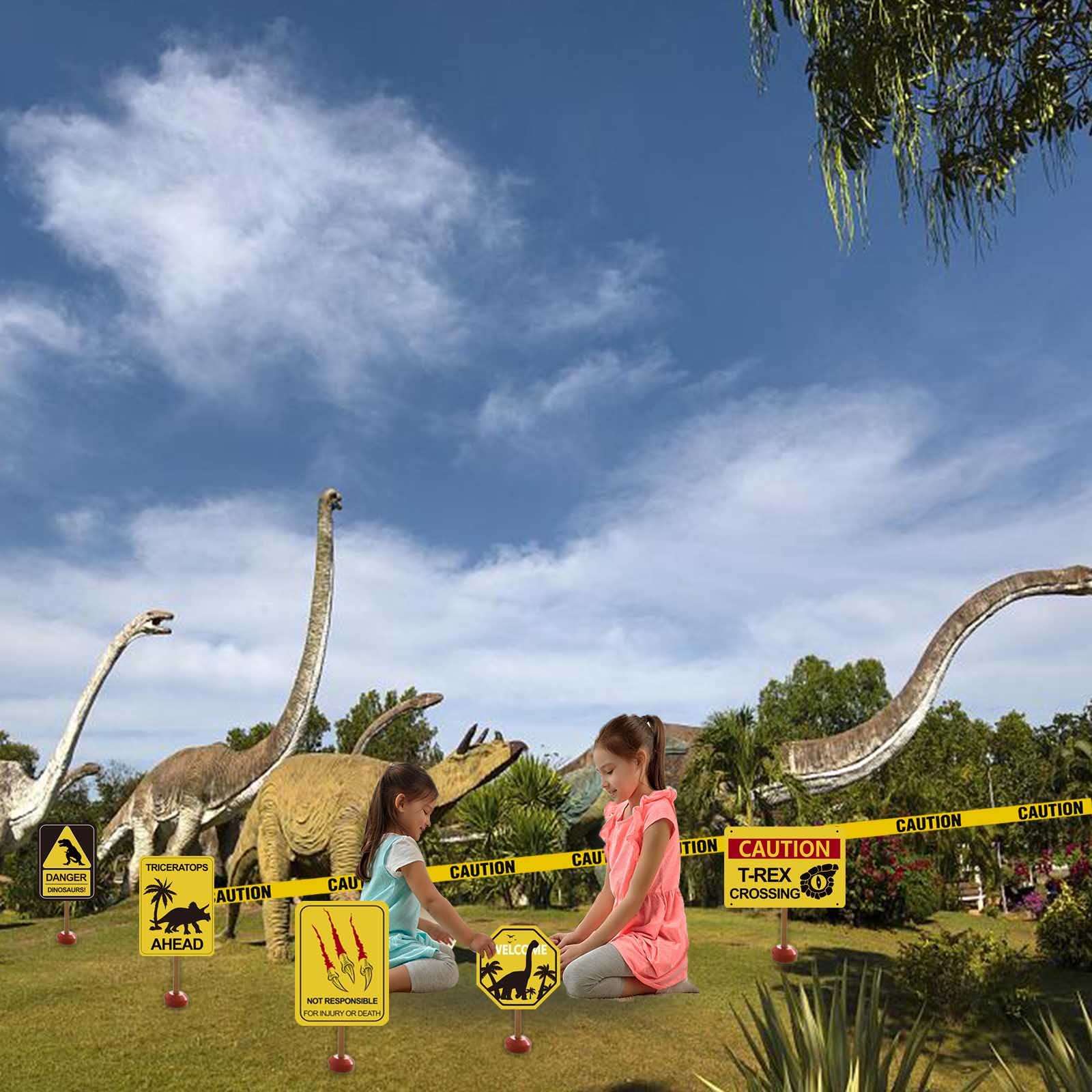 13 pcs Dinosaur Birthday Party Supplies, Dinosaur Party Decorations for Boys Kid Birthday Party Baby Shower,11.8 inch Dinosaur Theme Party Wall Decor Signs with Yellow Caution Tape