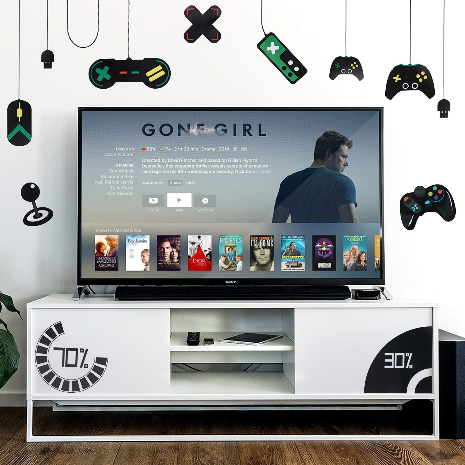 22 Pieces Game Room Wall Stickers Video Gaming Controller, Vinyl Wall Decal Game Zone Loading Wall Sticker Gamer Boy Wall Decal Wallpaper Art Design for Boys Kids Men Home Playroom Bedroom Decoration