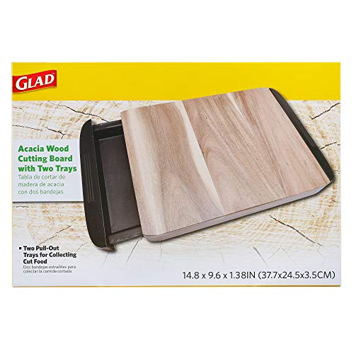 Glad Acacia Wood Cutting Board with Slide Out Trays | Catches Food and Waste | Solid Wooden Butcher Block with Removable Drawers | Kitchen Cooking Supplies, Brown, Black
