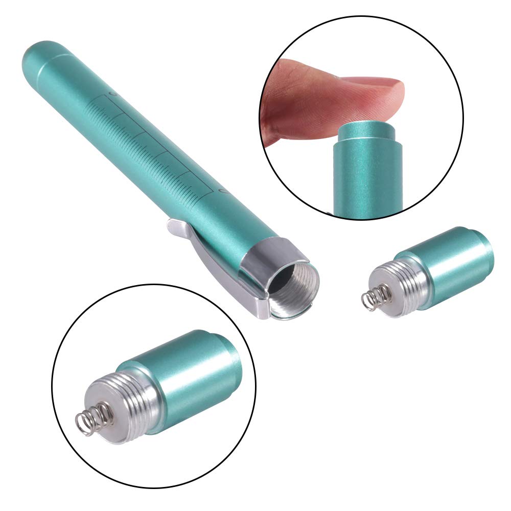 Aokin Medical Pen Light for Nurse Doctor, Reusable LED Medical Penlight Flashlight with Pupil Gauge and Ruler, White Light, Teal