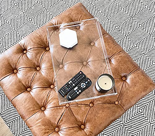 Durable Acrylic Tray Breakfast Serving Tray - 5MM Thick Big Rectangular Waterproof Acrylic Serving Platter with Handles for Coffee, Tea, Food -Elegant Acrylic Decorative Tray (Clear Tray-16''x12'')