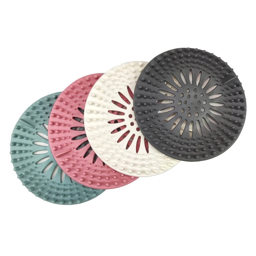 Drain Strainer Hair and Debris Catcher Set Shower and Sink Drain 4 Pack, 5.12β *5.12β *0.48β, White, Blue, Pink, Dark Gray