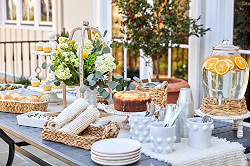 Mud Pie White Beaded Pedestal Trays, small 4" x 10" dia | large 5" x 12" dia