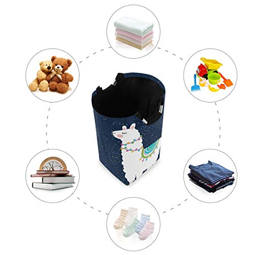 CaTaKu Starry Night Alpaca Laundry Hamper,Cute Llama Laundry Basket Box Big Storage Waterproof Easy Carry for Family Dormitory Laundry Room, 12.6 x 11 x 22.7 Inches