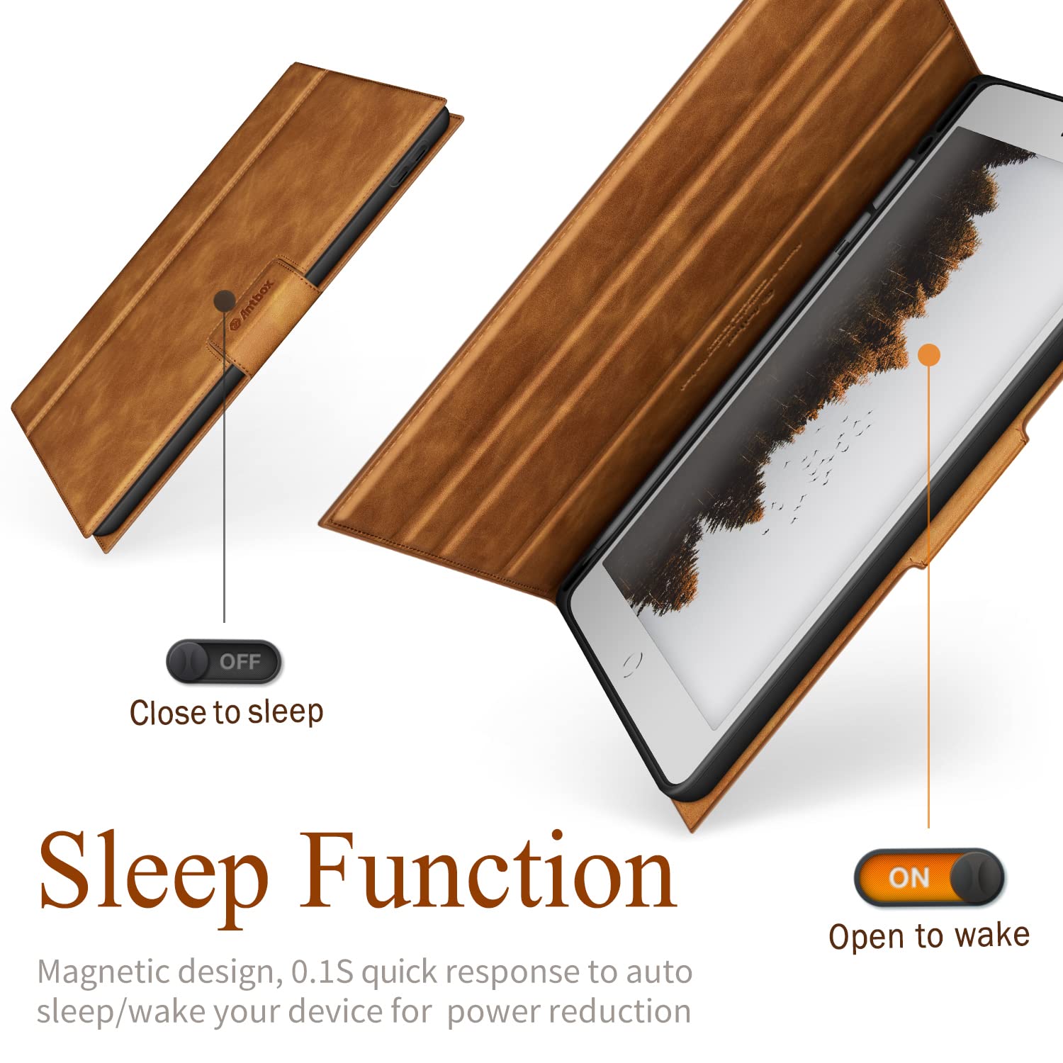 Antbox Case for iPad 9th Generation (2021) iPad 8th/7th Generation with Pencil Holder Auto Sleep/Wake Function PU Leather Smart Cover for iPad 10.2'' (Brown)