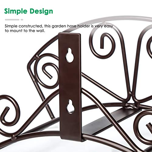 TomCare Garden Hose Holder Heavy Duty Water Hose Holder Solid Metal Hose Hanger Wall Mount Decorative Durable Garden Hose Storage Hose Reel Hose Stand Hose Organizer for Outside Yard, Bronze