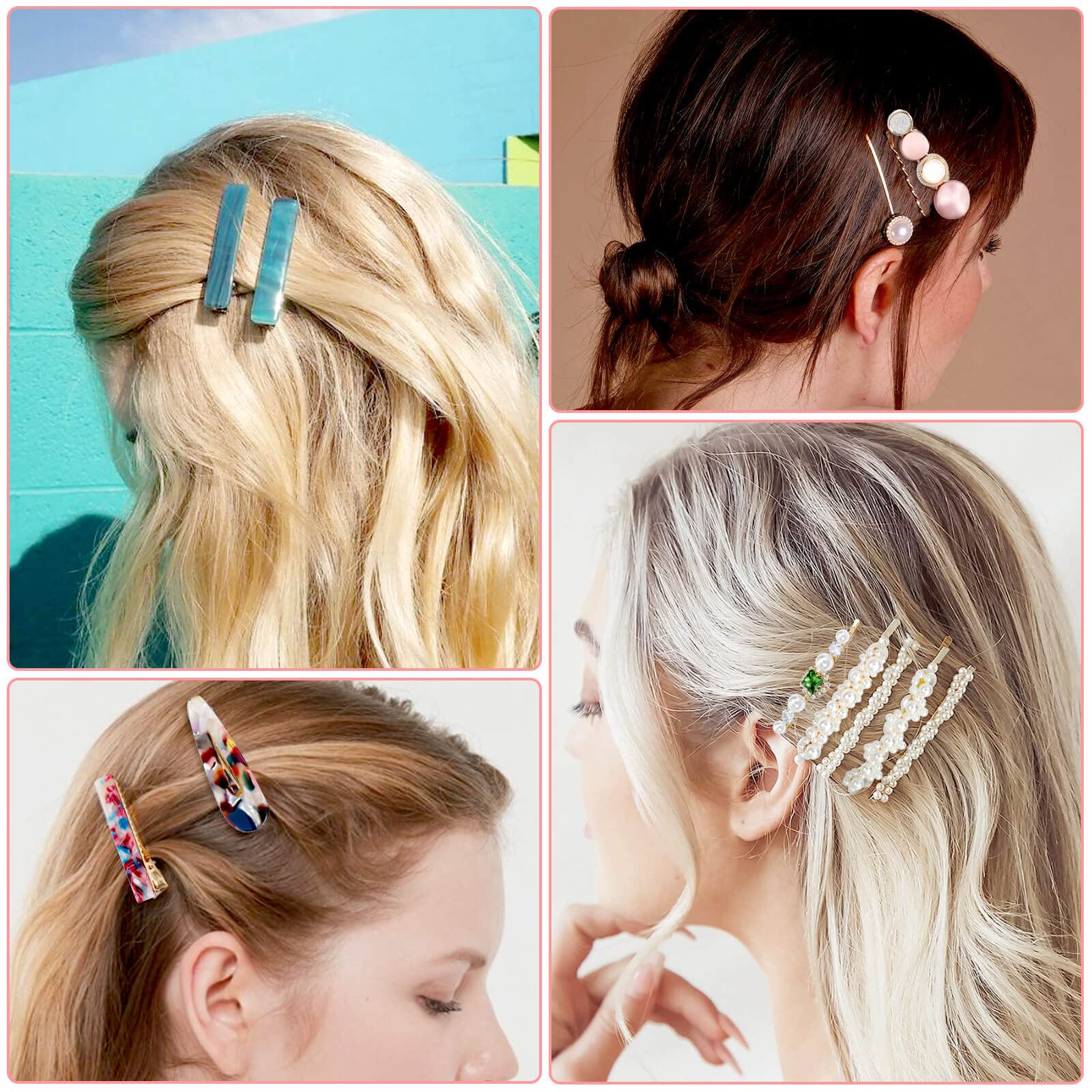 30 Pcs Acrylic Resin Barrettes, Cridoz Barrettes and Pearl Hair Clips for Women, Banges Hair Accessories