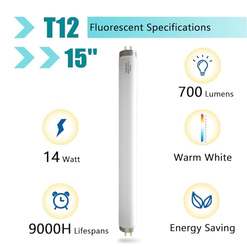 15inch F14T12 Soft White Fluorescent Light Bulb,14 Watt K&B Warm White 3000K Lamp, T12 Linear 1.5 '' Dia Tube, G13 Bi-pin Base (2 Pack)